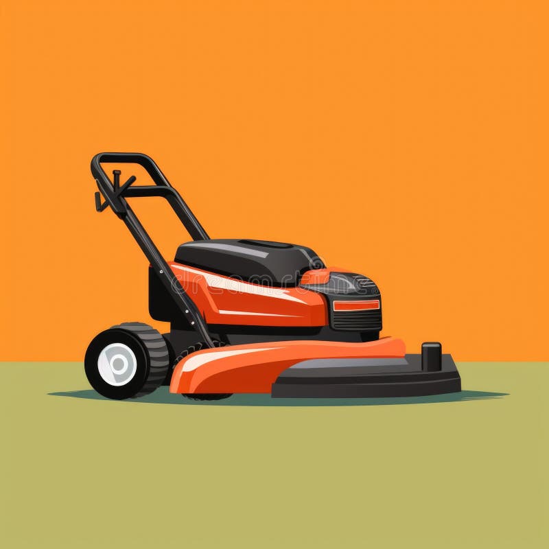 Flat Image of Lawn Mower on Orange Background. Simple Vector Image of a ...