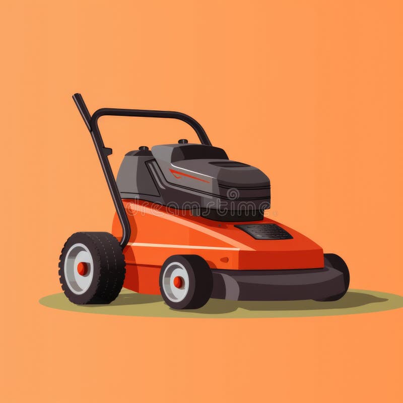 Flat Image of Lawn Mower on Orange Background. Simple Vector Image of a ...