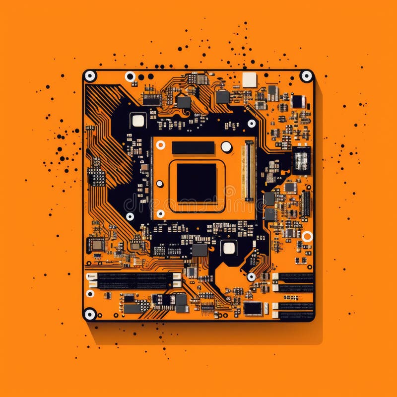 Flat Image of Motherboard on Orange Background. Simple Vector Icon of Motherboards. Digital ...