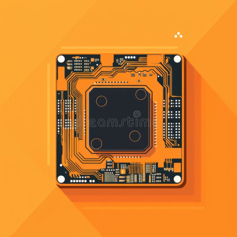 Flat Image of Motherboard on Orange Background. Simple Vector Icon of Motherboards. Digital ...