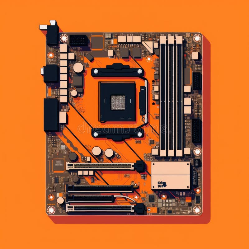 Flat Image of Motherboard on Orange Background. Simple Vector Icon of Motherboards. Digital ...