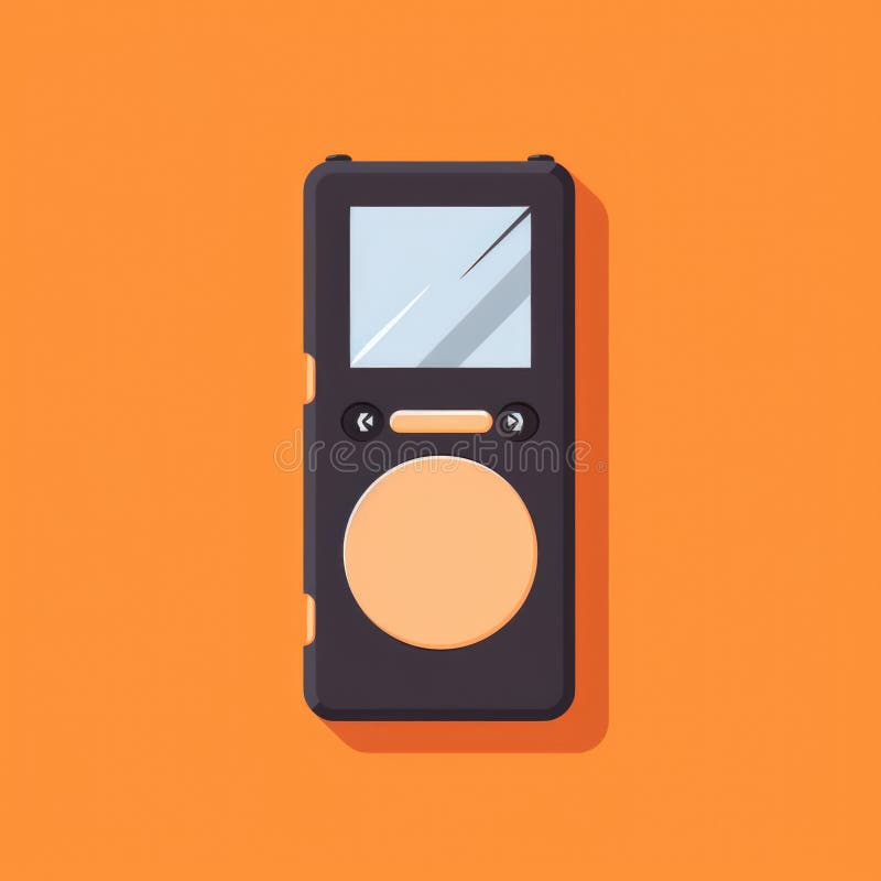 Flat Image of an MP3 Player on an Orange Background. Simple Vector Icon ...