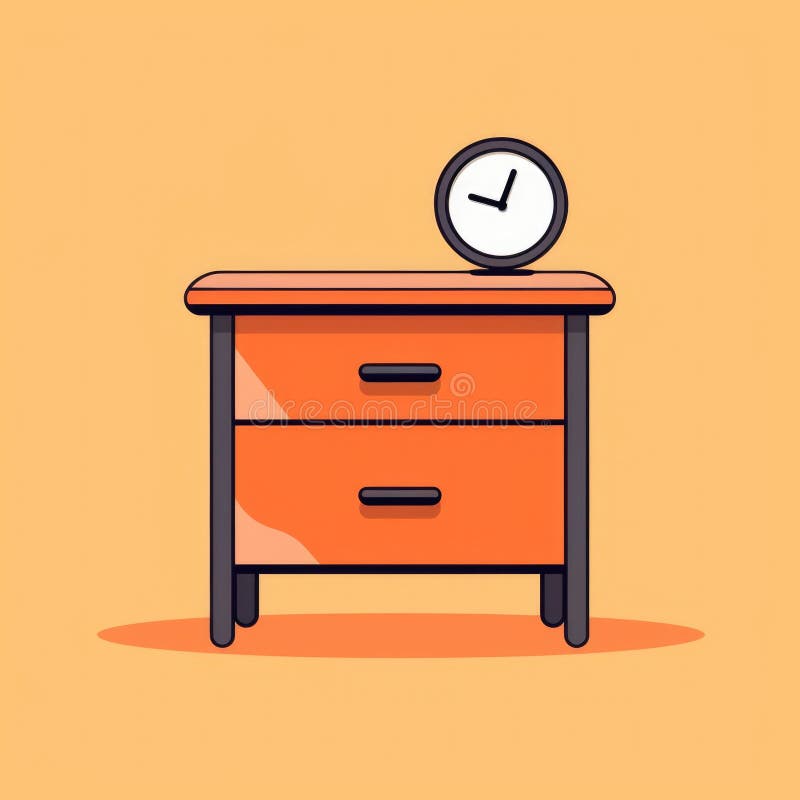 Flat Image of a Nightstand on an Orange Background. Simple Vector Icon of a Nightstand. Digital ...