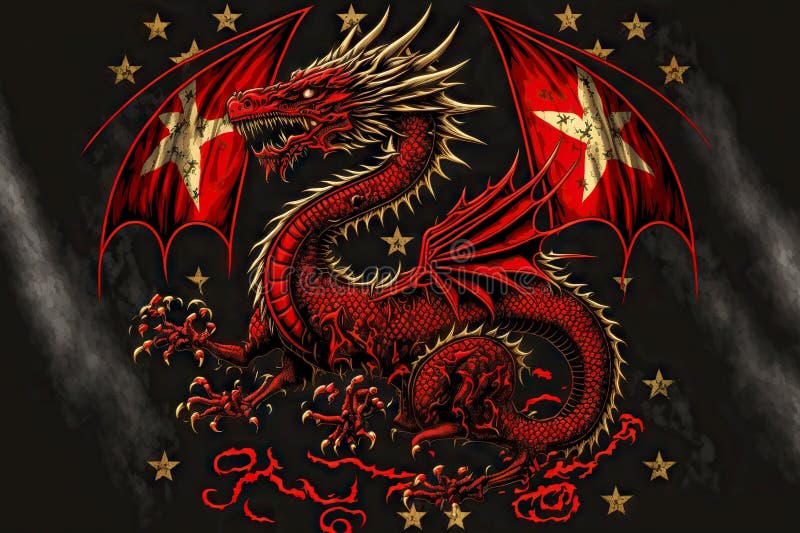 Flat Image of Red Dragons with Wings on Black Board Stock Illustration ...