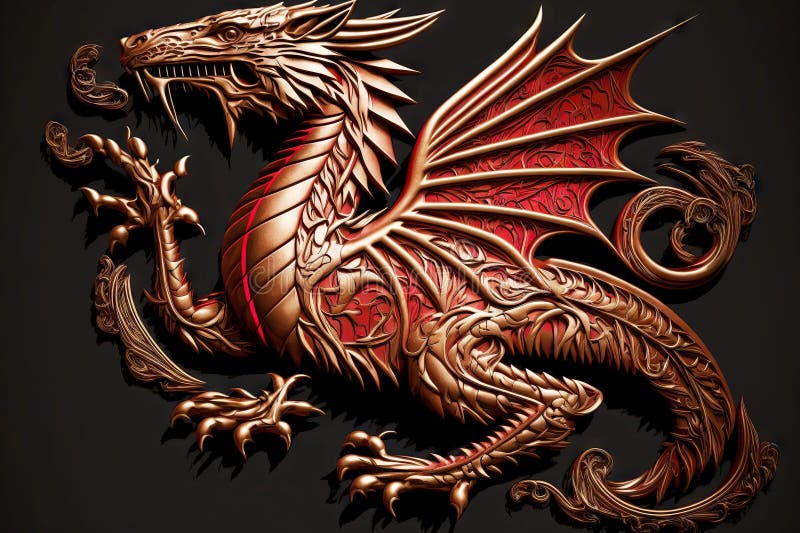 Flat Image of Red Dragons with Wings on Black Board Stock Illustration ...