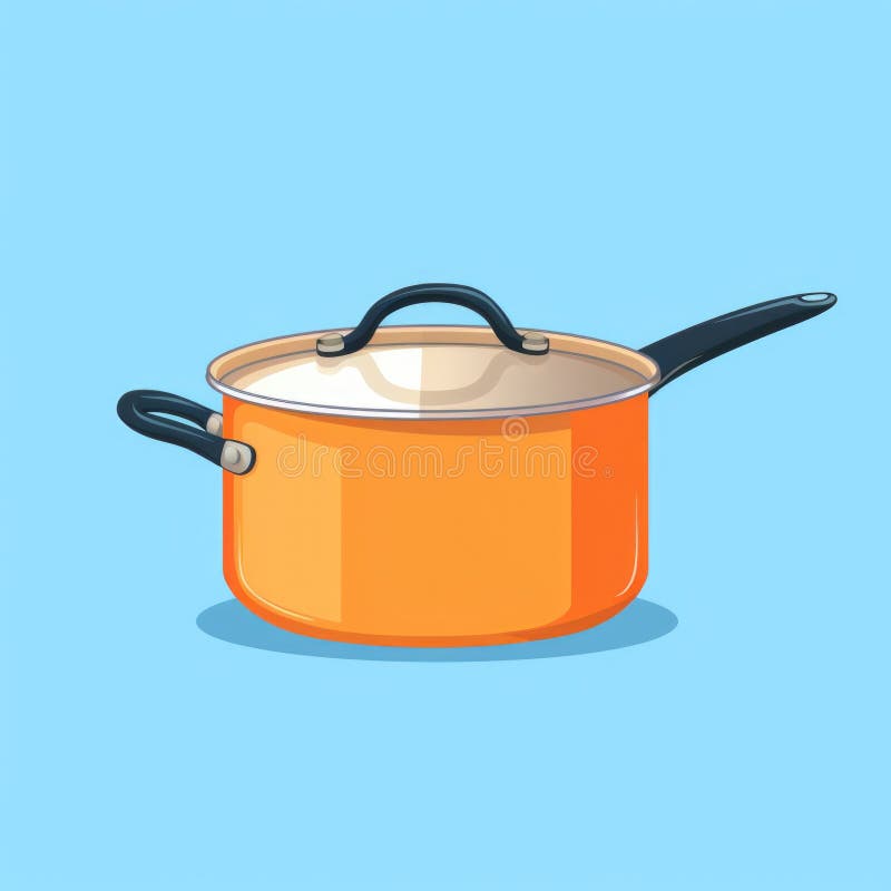 Flat Image of a Saucepan on an Orange Background. Simple Vector Icon of ...