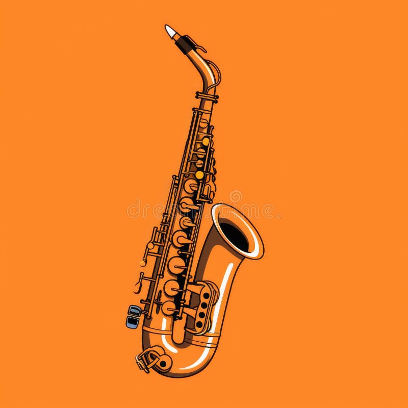 Flat Image of Saxophone on Orange Background. Simple Vector Image of a ...