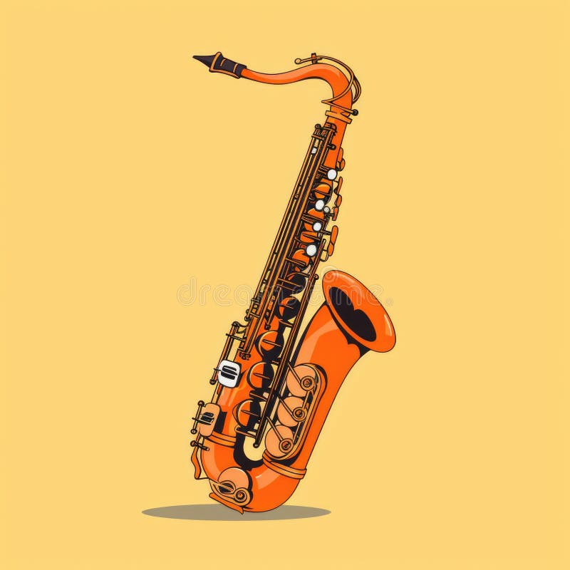 Flat Image of Saxophone on Orange Background. Simple Vector Image of a ...