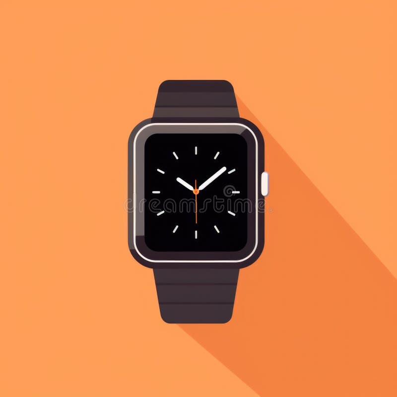 Flat Image of a Smartwatch on an Orange Background. Simple Vector Icon ...