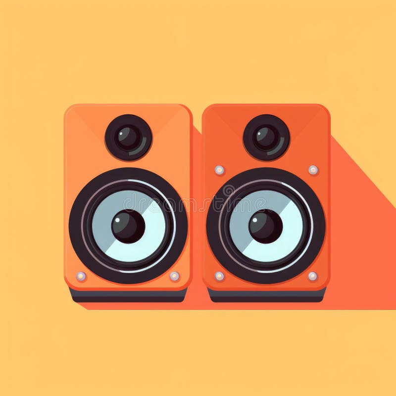 Flat Image of a Speaker System on an Orange Background. Simple Vector ...