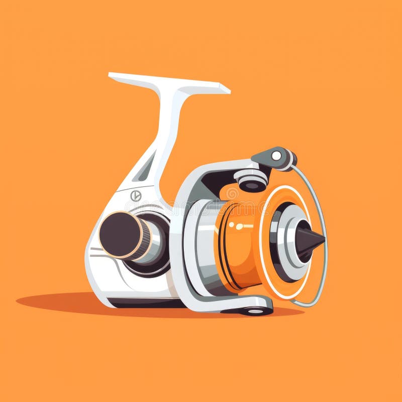 Flat Image of Spinning Reel on Orange Background. Simple Vector Image ...