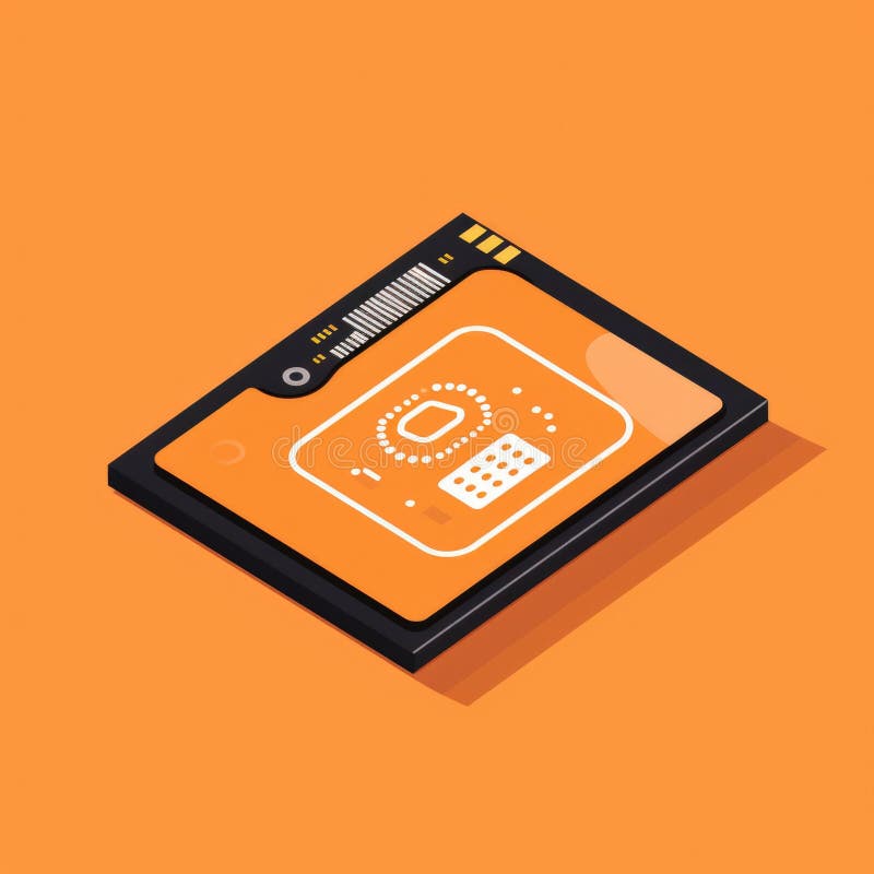 Flat Image of an SSD on an Orange Background. Simple Vector Icon of an ...