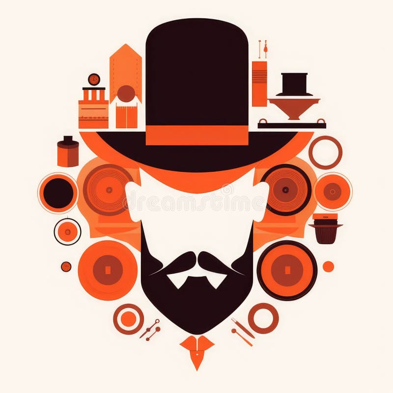Flat Image Of A Stylized Male Character Design With A Hat And Mustache Aig35 Stock