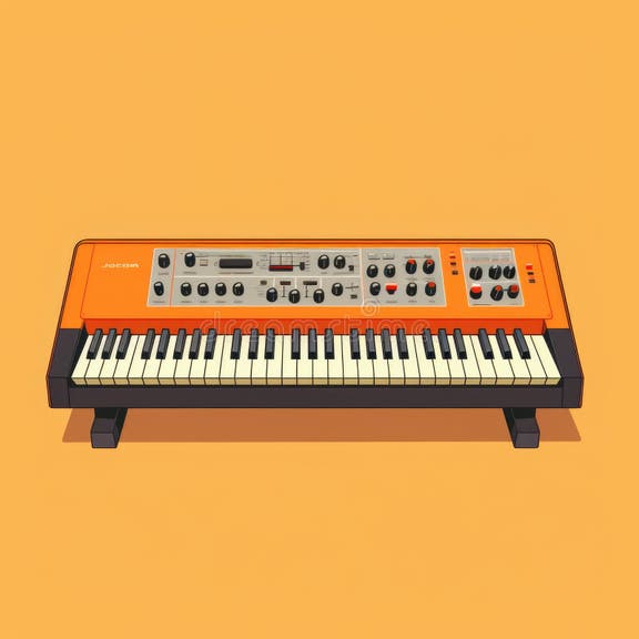 Flat Image of Synthesizer on Orange Background. Simple Vector Image of ...