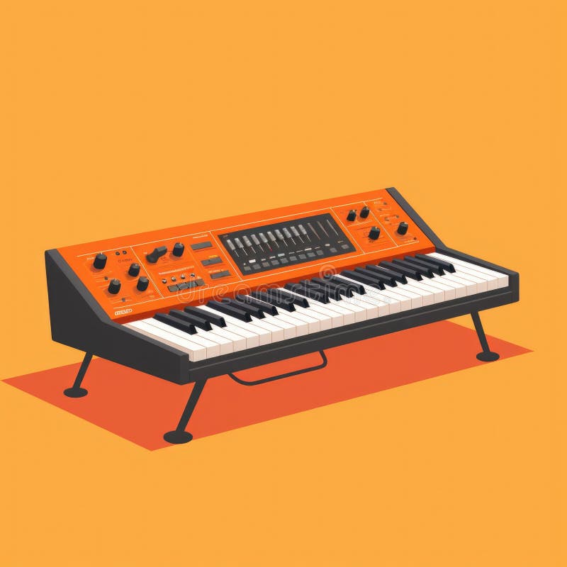 Flat Image of Synthesizer on Orange Background. Simple Vector Image of ...