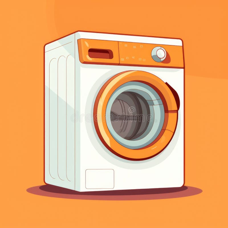 Flat Image of Tumble Dryer on Orange Background. Simple Vector Icon of Dryers. Digital ...