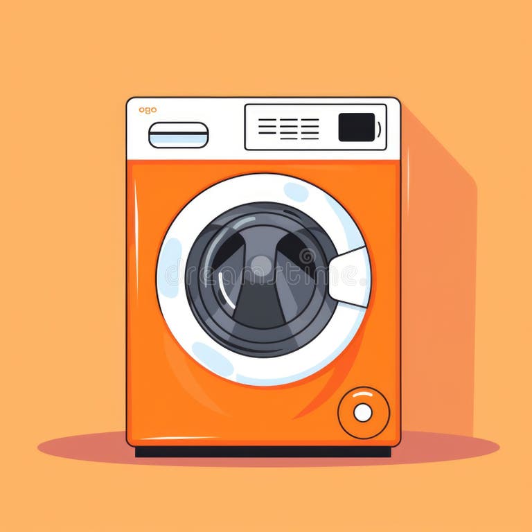 Flat Image of a Washing Machine on an Orange Background. Simple Vector ...