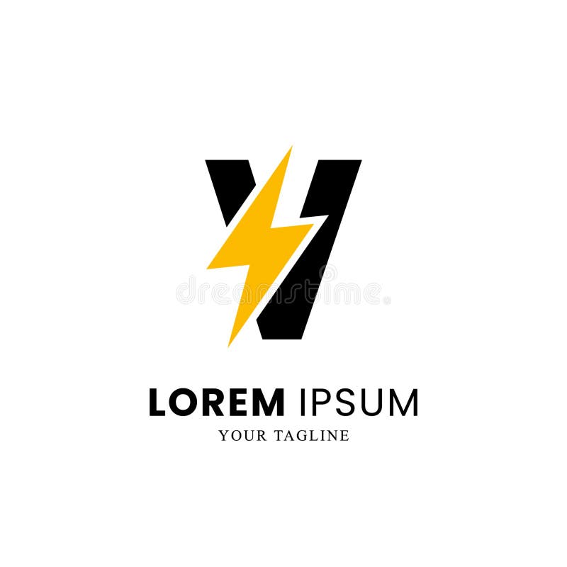 Flat Initial Letter V Logo Combined with Lightning Thunder Bolt Sign ...