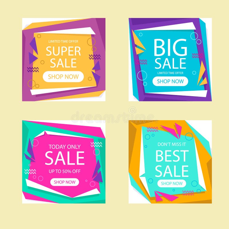 Flat Instagram Sale Posts Set Vector Illustration. Stock Vector ...