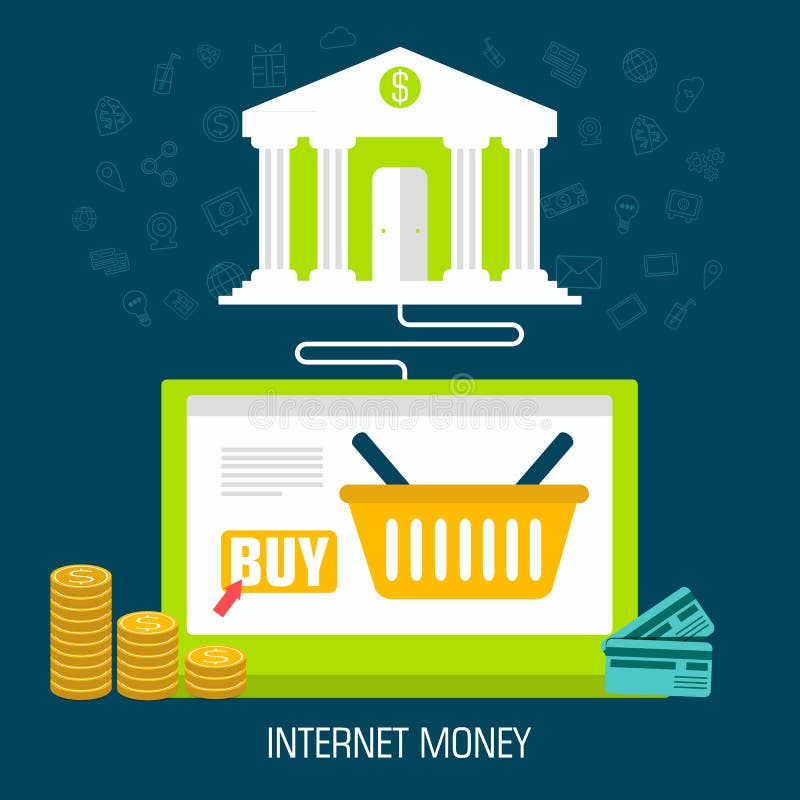 Flat Internet Money on Laptop from Bank Background Stock Vector ...