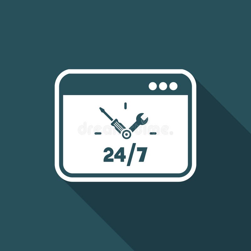 Computer Assistance 24/7 Full Time - Vector Flat Icon Stock Vector ...