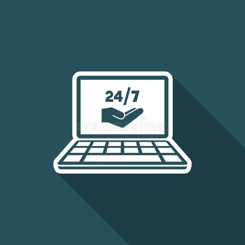 Computer Assistance Support 24/7 - Vector Flat Icon Stock Vector ...