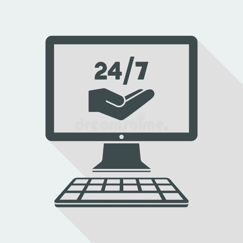 Computer Assistance Support 24/7 - Vector Flat Icon Stock Vector ...