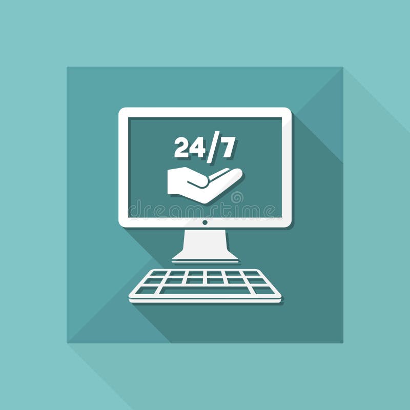 Computer Assistance Support 24/7 - Vector Flat Icon Stock Vector ...