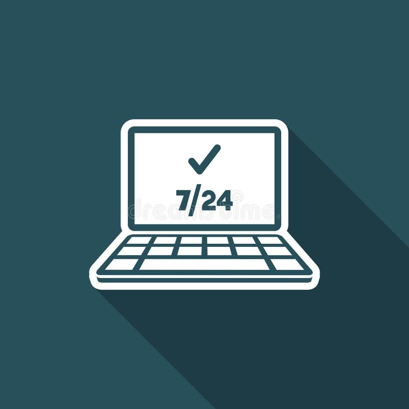 7/24 Computer Check - Vector Flat Icon Stock Vector - Illustration of ...