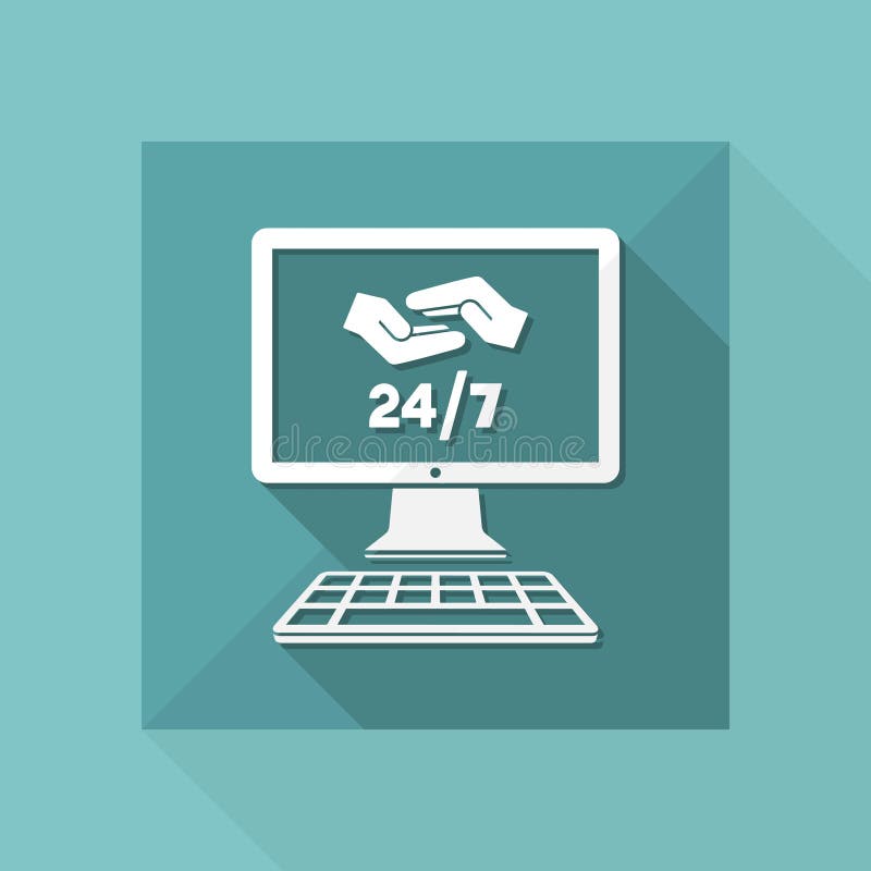 24/7 Computer Support - Vector Flat Icon Stock Vector - Illustration of ...