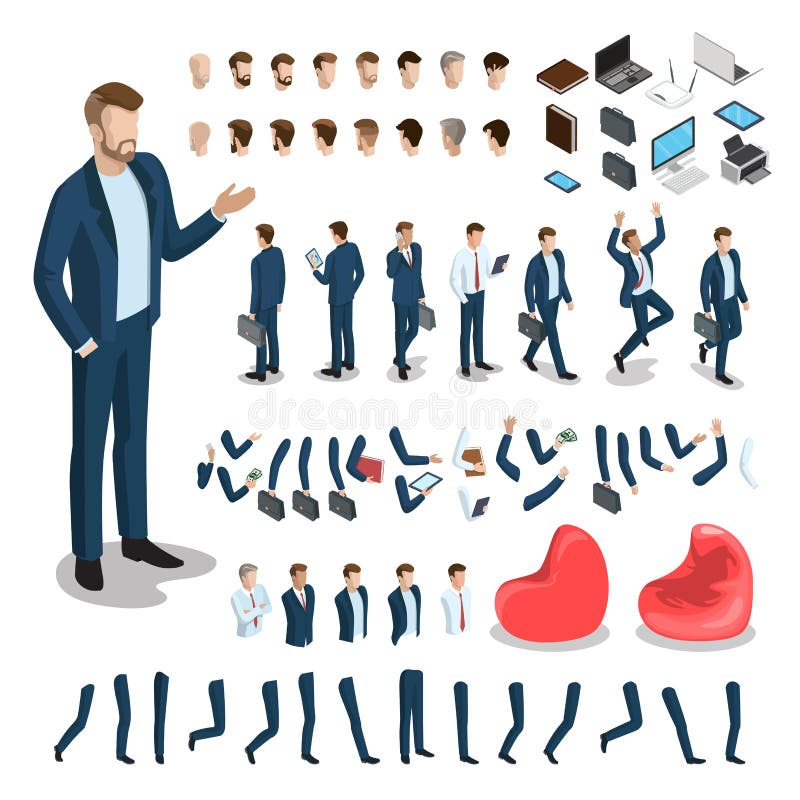 Flat Isometric Construction Objects Set Cr Stock Illustration