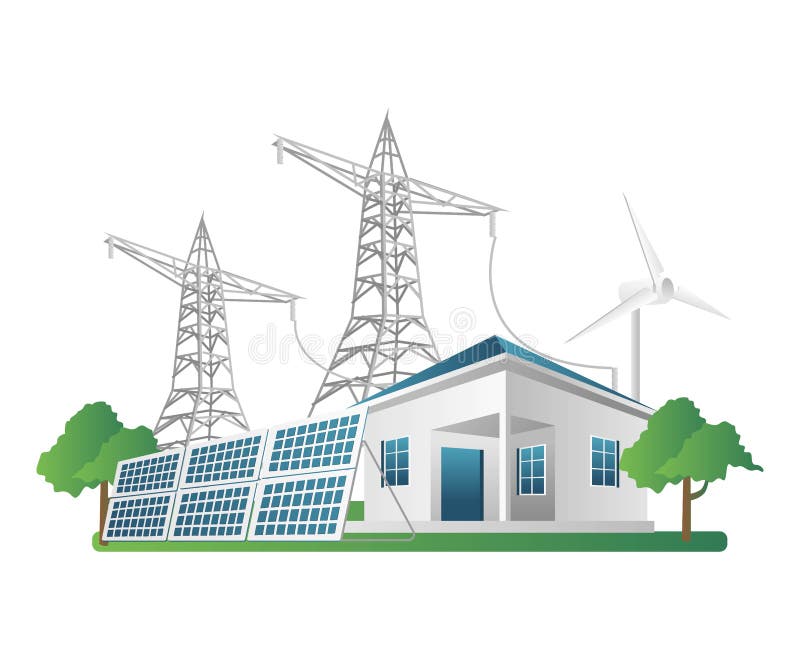 Concept 3d Illustration Solar Panel Electric Pole for Home Stock ...