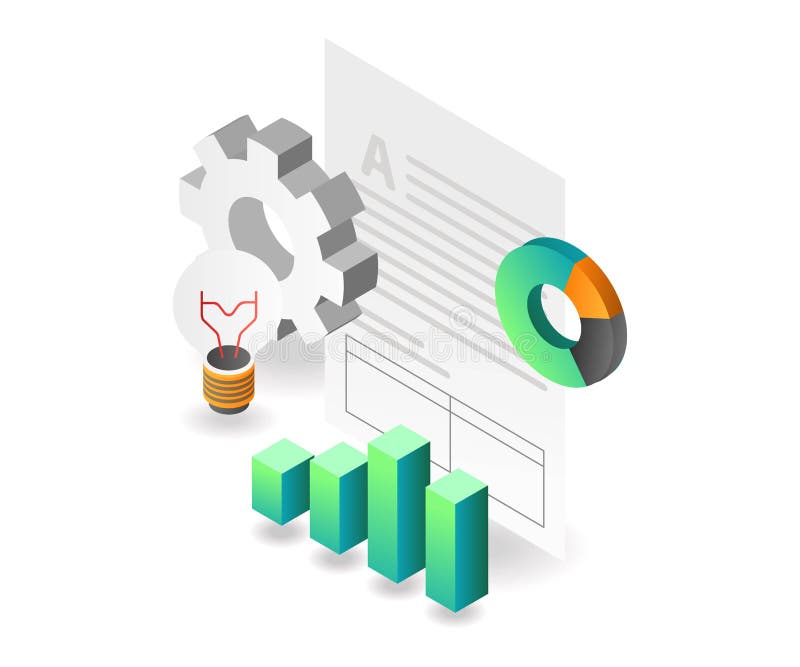 Flat Isometric Concept Illustration. Business Analysis Data Ideas Solutions Stock Vector ...