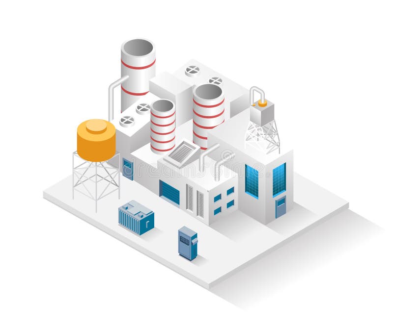 Flat Isometric Concept Illustration. Factory Building View Stock Vector ...