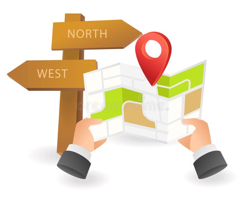 Flat Isometric Concept Illustration. Find Direction Location with Map ...