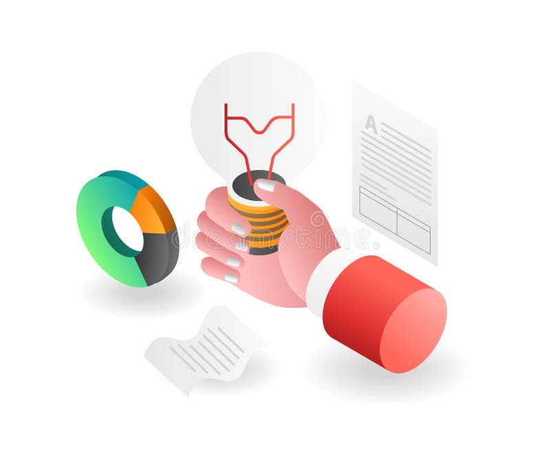 Flat Isometric Concept Illustration. Hand Holding Solution Idea Stock ...