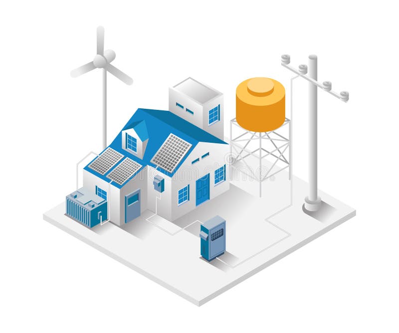 Flat Isometric Concept Illustration. House with Solar Panel Electricity ...