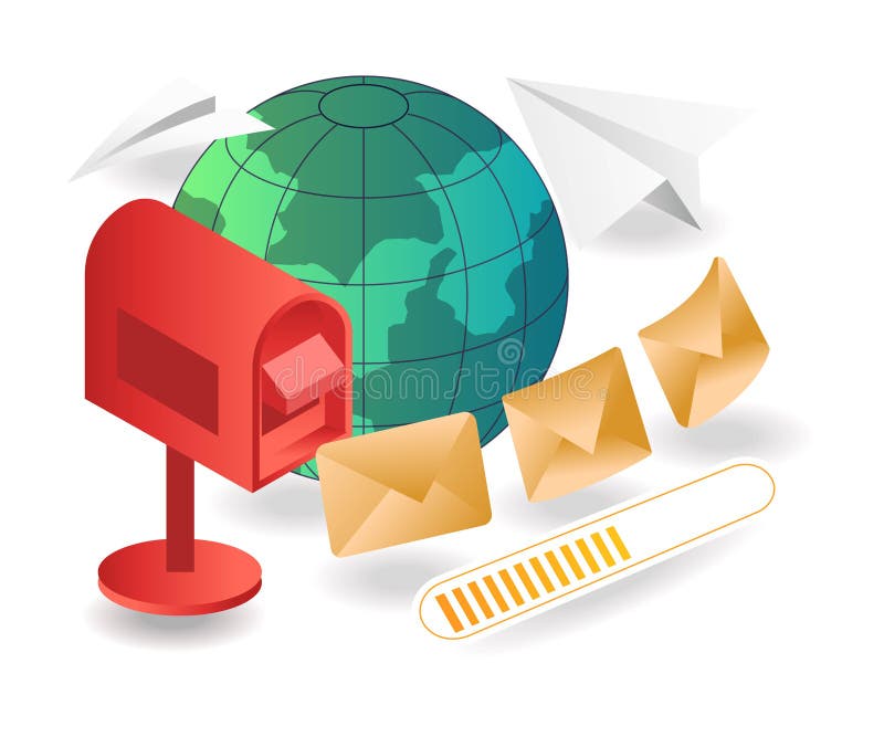 Isometric Concept Illustration. Postal Mail between Worlds Stock Vector ...