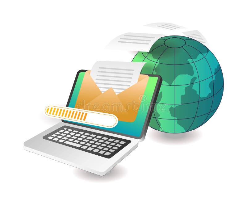 Flat Isometric Concept Illustration. Process of Sending Email Data ...