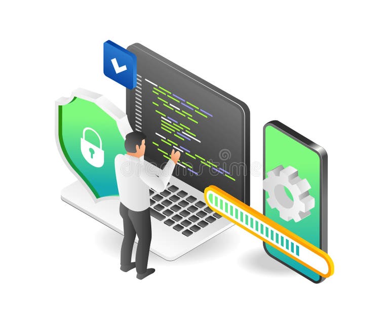 Concept Illustration of a Programmer Building a Smartphone App Stock ...