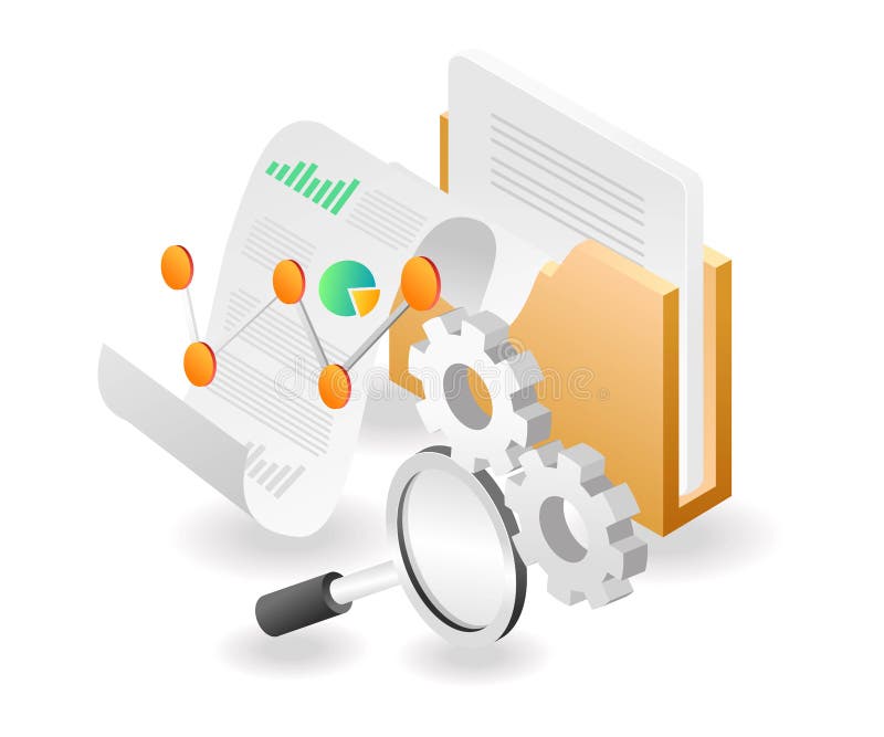 Flat Isometric Concept Illustration. Share Folder Analysis Data Stock ...