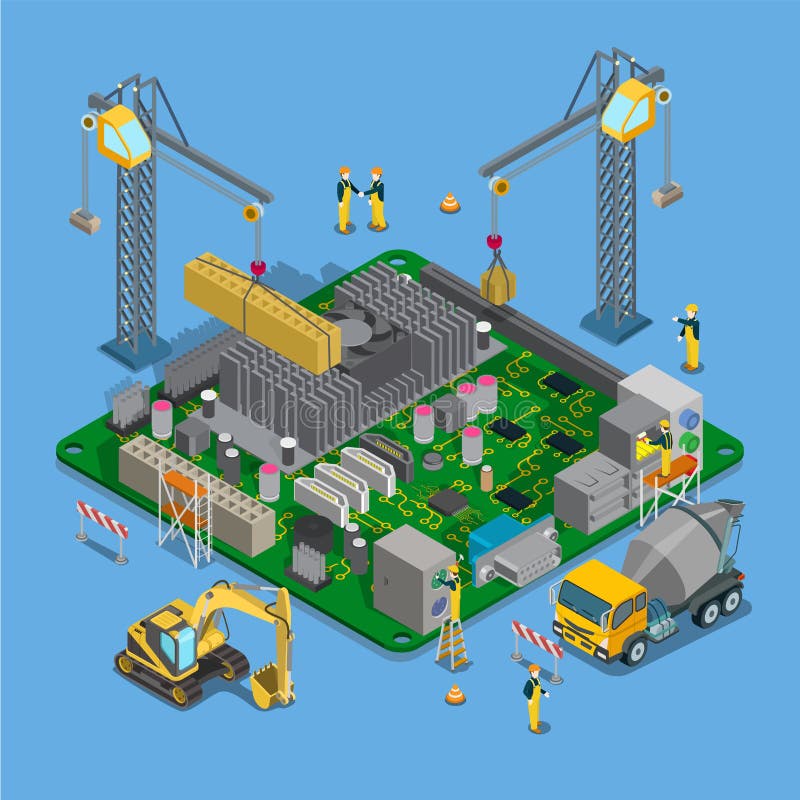 Flat Isometric Construction Objects Set. Cr Stock Illustration ...