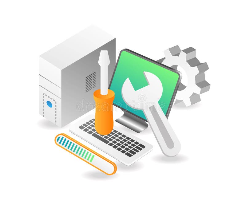 Flat Isometric 3d Flat Illustration of Computer Maintenance Repair ...