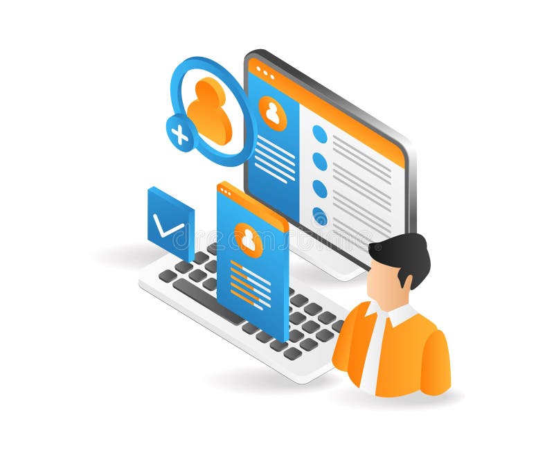 Flat Isometric 3d Illustration Add People To Team Stock Illustration ...