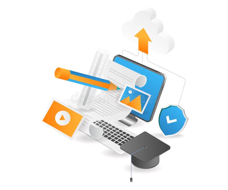Illustration Cloud Based Online School Data Security Stock Illustration ...