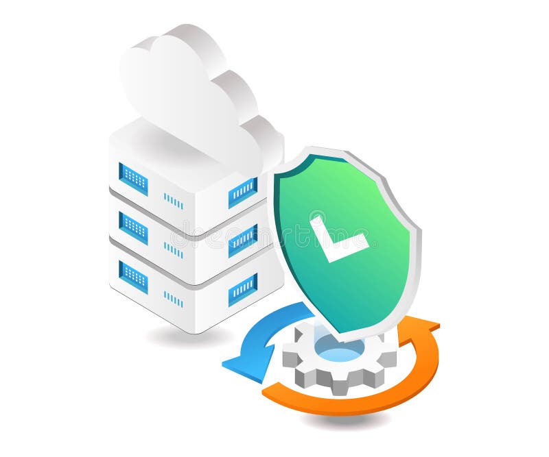 Flat Isometric 3d Illustration Cloud Server Data Security Process Stock ...