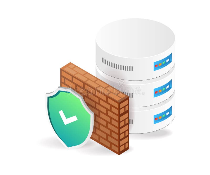 Flat Isometric 3d Illustration of Database Server Security Wall Stock Illustration ...