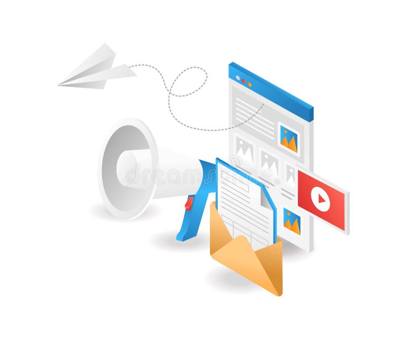 Flat Isometric 3d Flat Technology Email Marketing Campaign Illustration ...