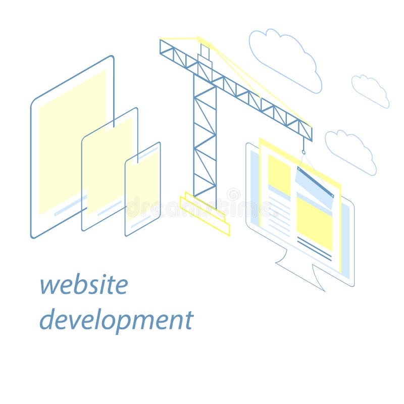 Flat Isometric Design of Website Under Construction, Web Page Building ...