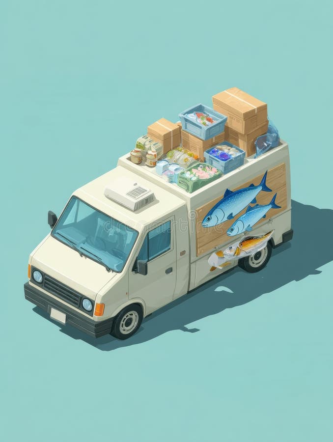 Isometric Fish Delivery Van Stock Photos - Free & Royalty-Free Stock ...